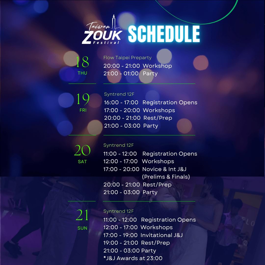 Schedule Taiwan Zouk Festival